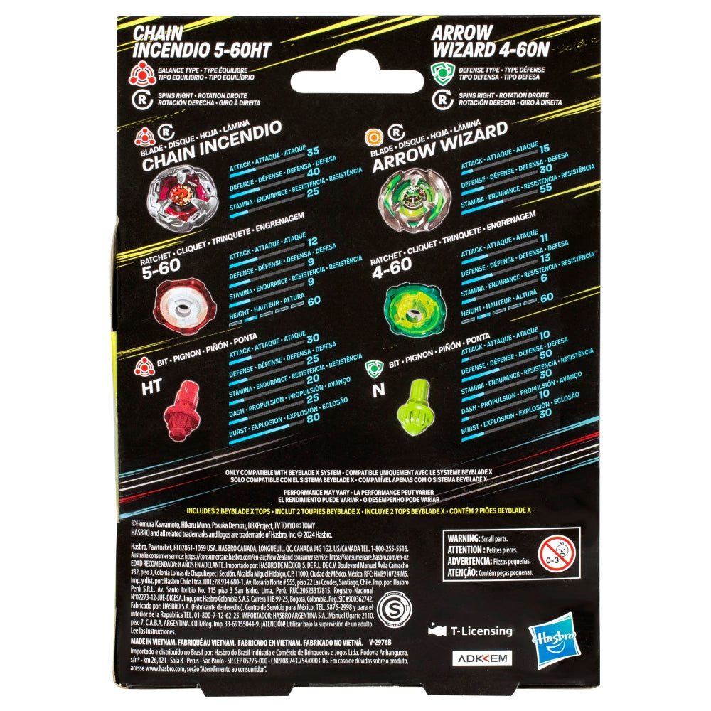 Hasbro Beyblade X | Chain Incendio & Arrow Wizard Dual Pack | G0196 ...
